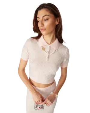 Casablanca Crystal Monogram Knit Polo Shirt