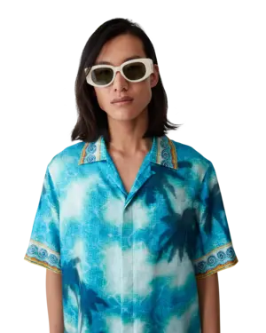Casablanca Poolside Emblem Short Sleeve Silk Shirt