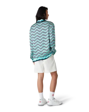 Casablanca Monogram Wave Long Sleeve Silk Shirt