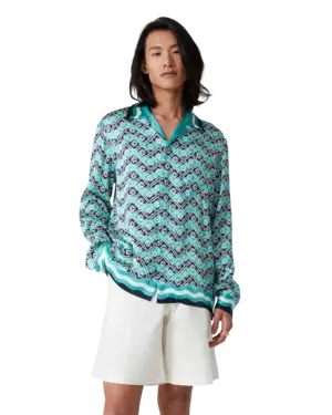 Casablanca Monogram Wave Long Sleeve Silk Shirt
