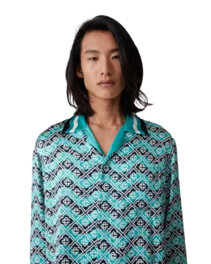 Casablanca Monogram Wave Long Sleeve Silk Shirt