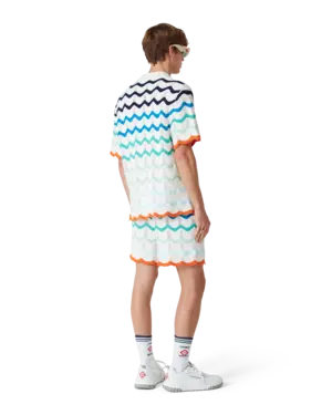 Casablanca Gradient Wave Short Sleeve Crochet Shirt - Multicolor