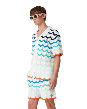 Casablanca Gradient Wave Short Sleeve Crochet Shirt - Multicolor