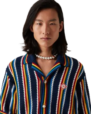 Casablanca Crochet Short Sleeve Stripe Shirt