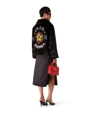 Casablanca Faux Fur Jacket With Graphic Embellishment