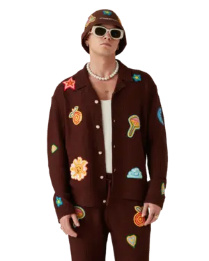 Casablanca Motif Long Sleeve Crochet Shirt