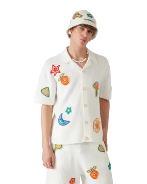 Casablanca Motif Short Sleeve Crochet Shirt