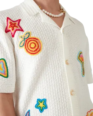 Casablanca Motif Short Sleeve Crochet Shirt