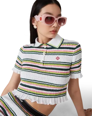 Casablanca Striped Cropped Polo Shirt - Multicolor