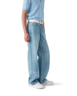 Casablanca Graffiti Distressed Denim Jeans - Light Blue
