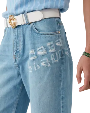 Casablanca Graffiti Distressed Denim Jeans - Light Blue