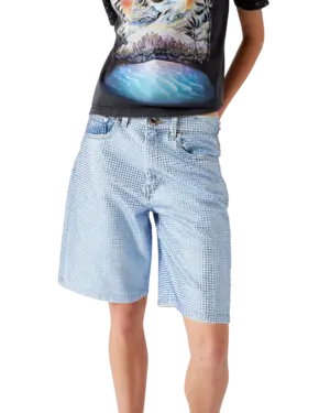Casablanca Crystal Embellished Denim Shorts - Multicolor