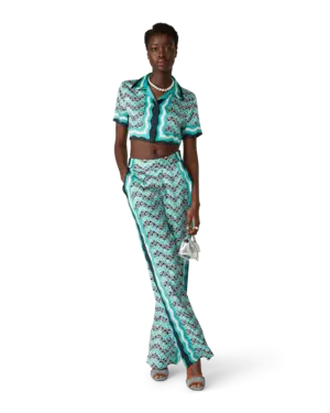 Casablanca Monogram Wave Cropped Short Sleeve Silk Shirt