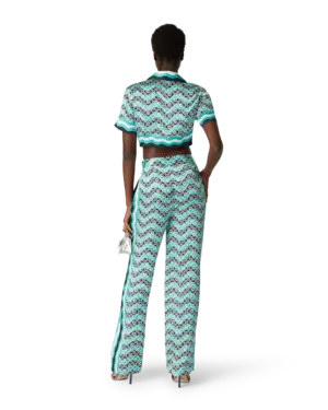 Casablanca Monogram Wave Cropped Short Sleeve Silk Shirt