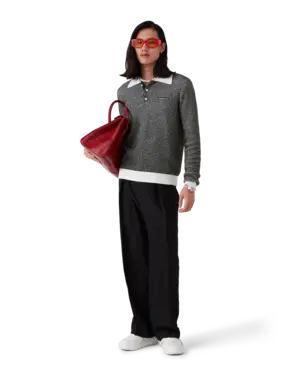 Casablanca Boucle Stripe Long Sleeve Polo Shirt