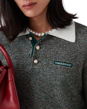 Casablanca Boucle Stripe Long Sleeve Polo Shirt