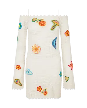 Casablanca Motif Crochet Mini Dress - Multicolor