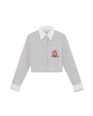 Casablanca Cotton Pinstripe Embroidered Cropped Shirt - White