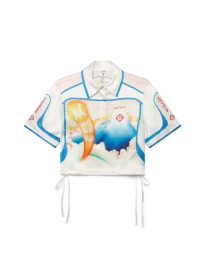 Casablanca Fuji Dream Short Sleeve Silk Cropped Shirt - Multicolor