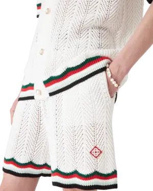 Casablanca Cotton Chevron Crochet Shorts