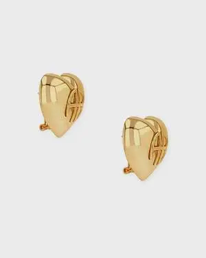 ANINE BING Plated Brass Chunky Heart Earrings With Embossed Monogram