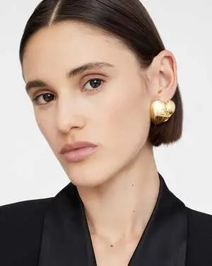 ANINE BING Plated Brass Chunky Heart Earrings With Embossed Monogram