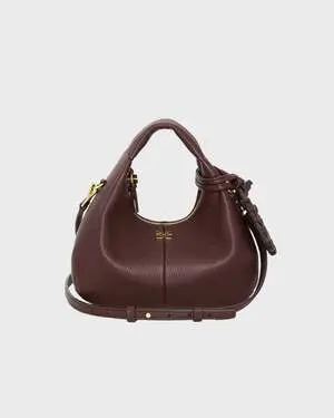 GANNI Grained Mini Hobo Bag - Brown