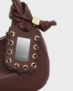 GANNI Grained Mini Hobo Bag - Brown