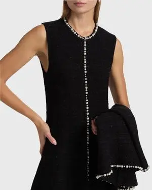 Rickie Freeman For Teri Jon Sleeveless Beaded Metallic Knit Midi Dress - Black