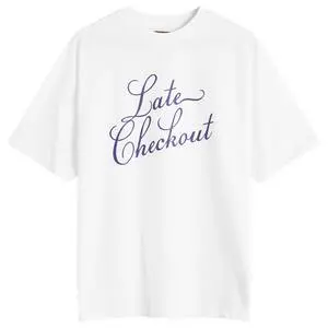 LATE CHECKOUT Blue Script T-shirt - White