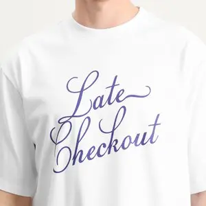 LATE CHECKOUT Blue Script T-shirt