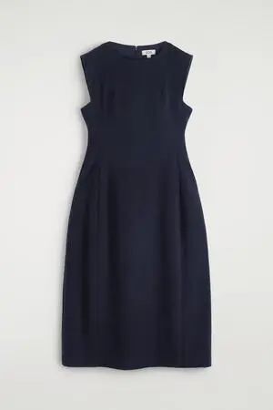 Cos Sculpted Brushed Wool Midi Dress - Navy
