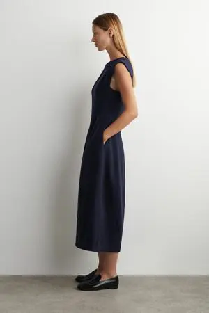 Cos Sculpted Brushed Wool Midi Dress - Navy