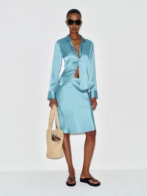 REFORMATION Layla Silk Knee Length Skirt - Blue