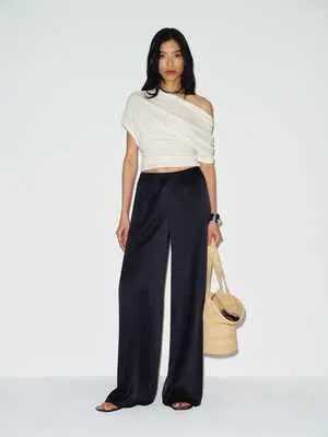 REFORMATION Celine Low Rise Silk Wide Leg Pant - Black