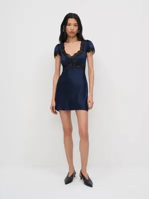 REFORMATION Romi Silk Mini Dress - Blue
