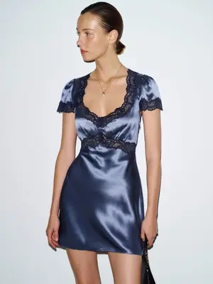 REFORMATION Romi Silk Mini Dress - Blue