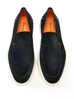 Santoni Suede Loafers With Stitch Detailing - Blue