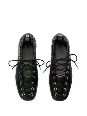 GANNI Eyelets Lace-up Ballerina Flats - Black
