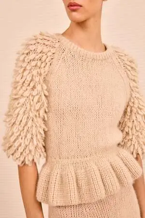 Ulla Johnson Selene Peplum Pullover Knit Sweater - Alabaster