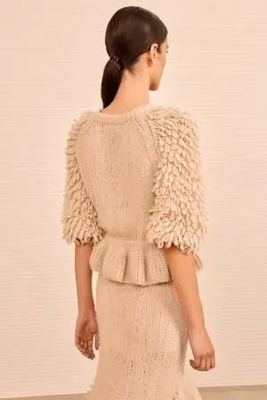 Ulla Johnson Selene Peplum Pullover Knit Sweater - Alabaster