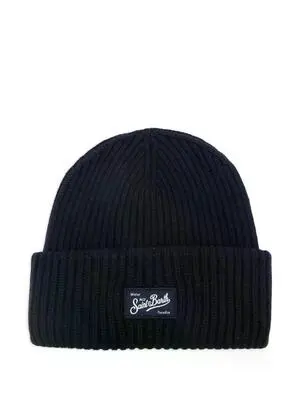 MC2 SAINT BARTH Logo-Appliqué Ribbed-Knit Beanie Blue