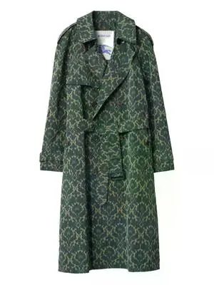 Burberry Patterned Belted Trench Coat - Green