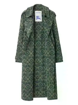 Burberry Patterned Belted Trench Coat - Green