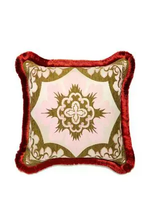 La DoubleJ Floral Fringed Cushion - Neutrals