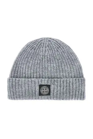 Stone Island Ribbed Wool Beanie - Cement Melange