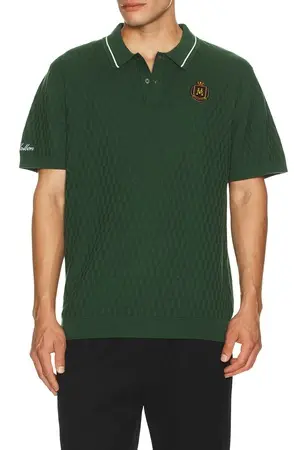 MALBON Crest Knit Polo In Green - Myrtle