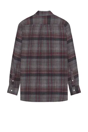 BEAMS Open Collar Brushed Satin Plaid Shirt