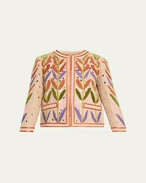 Valentino Garavani Beaded Leaf-embroidered Linen Jacket
