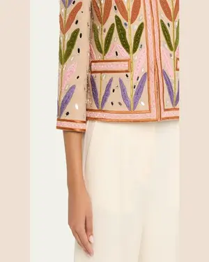 Valentino Garavani Beaded Leaf-embroidered Linen Jacket